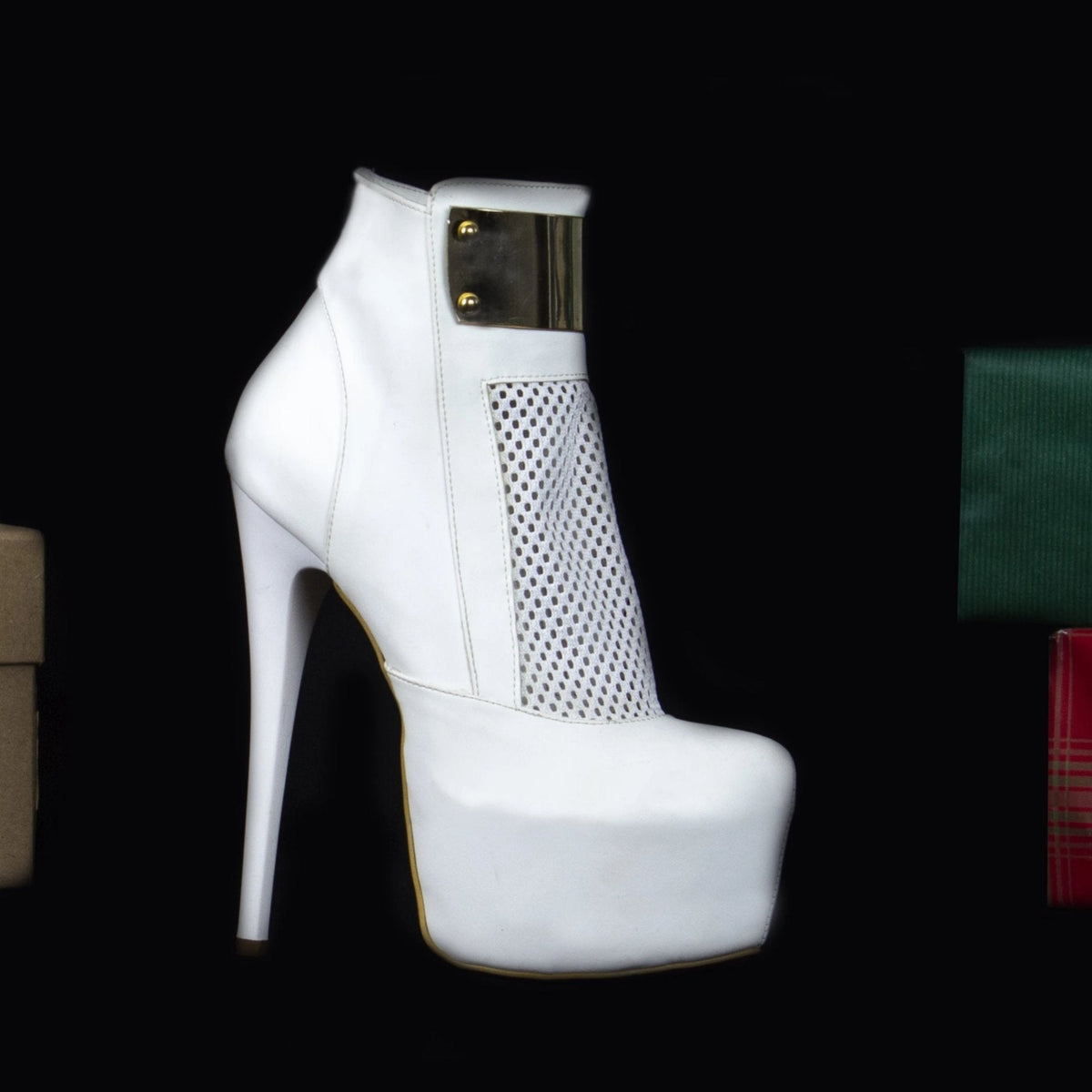 White Golden Fishnet Booties | Tajna Club