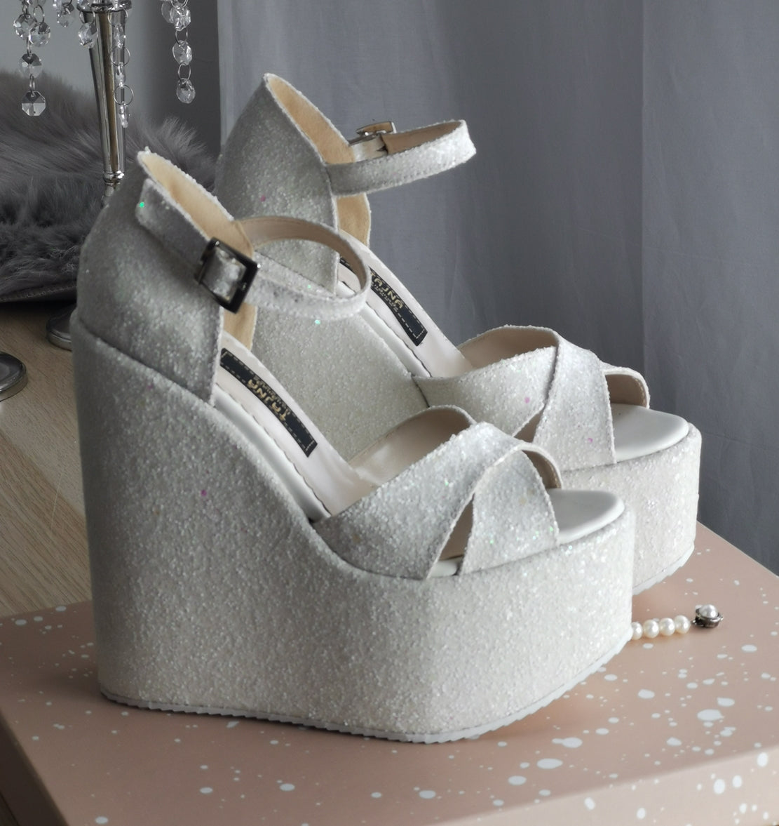 White Shiny Bridal Wedges | Tajna Club