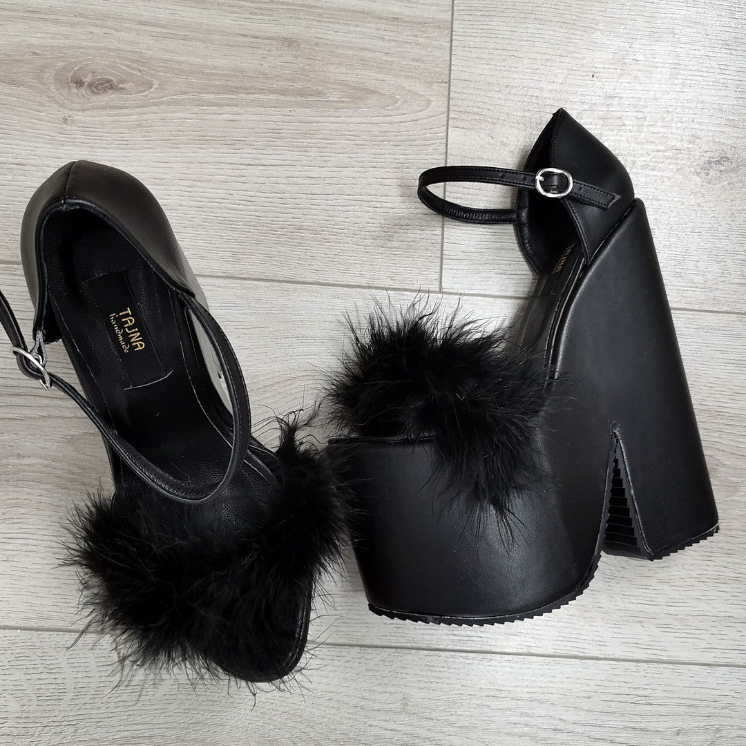 Black Fury High Heel Wedges | Tajna Club
