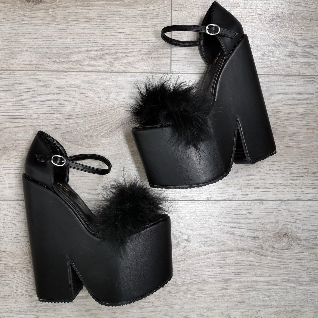 Black Fury High Heel Wedges | Tajna Club