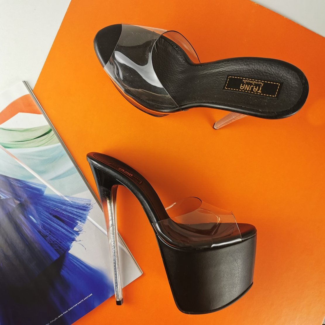 Clear Heel Black Transparent Mules | Tajna Club