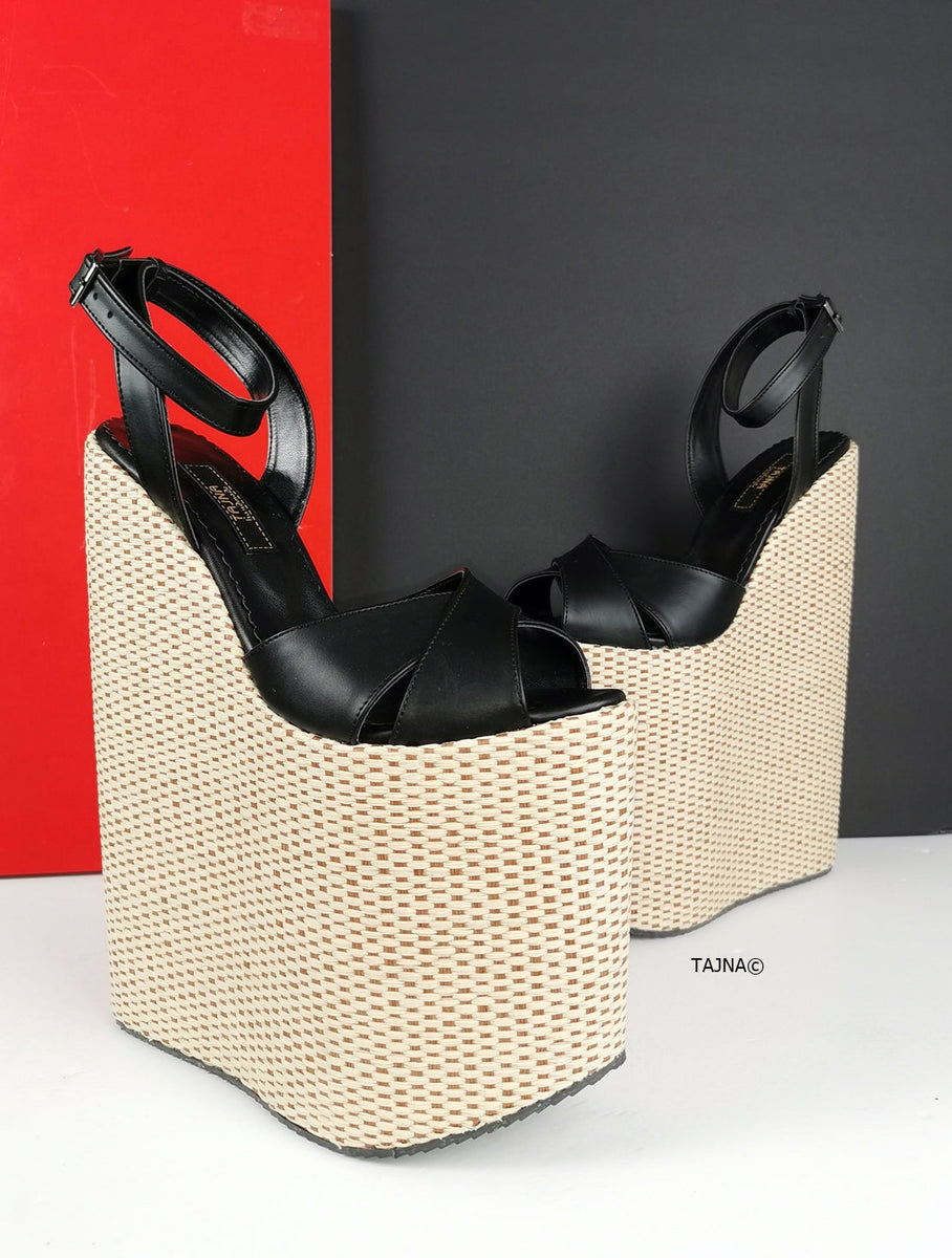 Extreme Black Espadril Wedge Sandals | Tajna Club