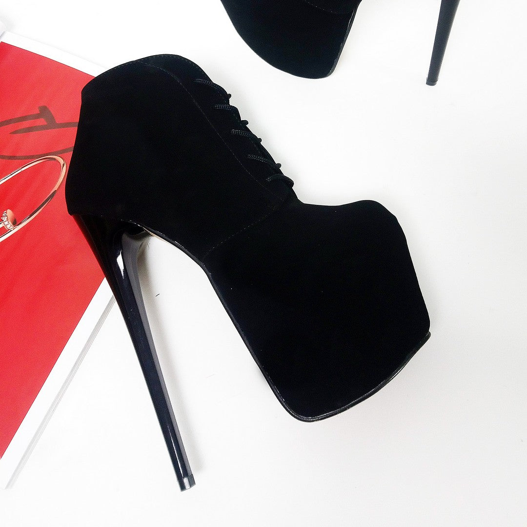 Black Suede Lace Up Platform Booties | Tajna Club