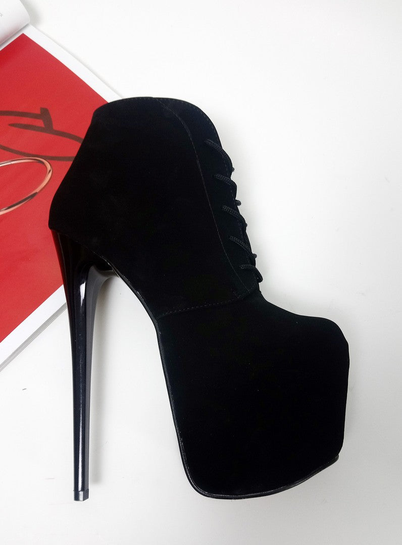 Black Suede Lace Up Platform Booties | Tajna Club
