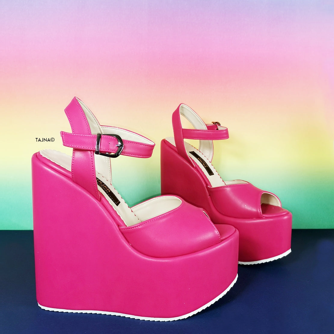 Fuchsia Pink Platform Wedge Sandals | Tajna Club