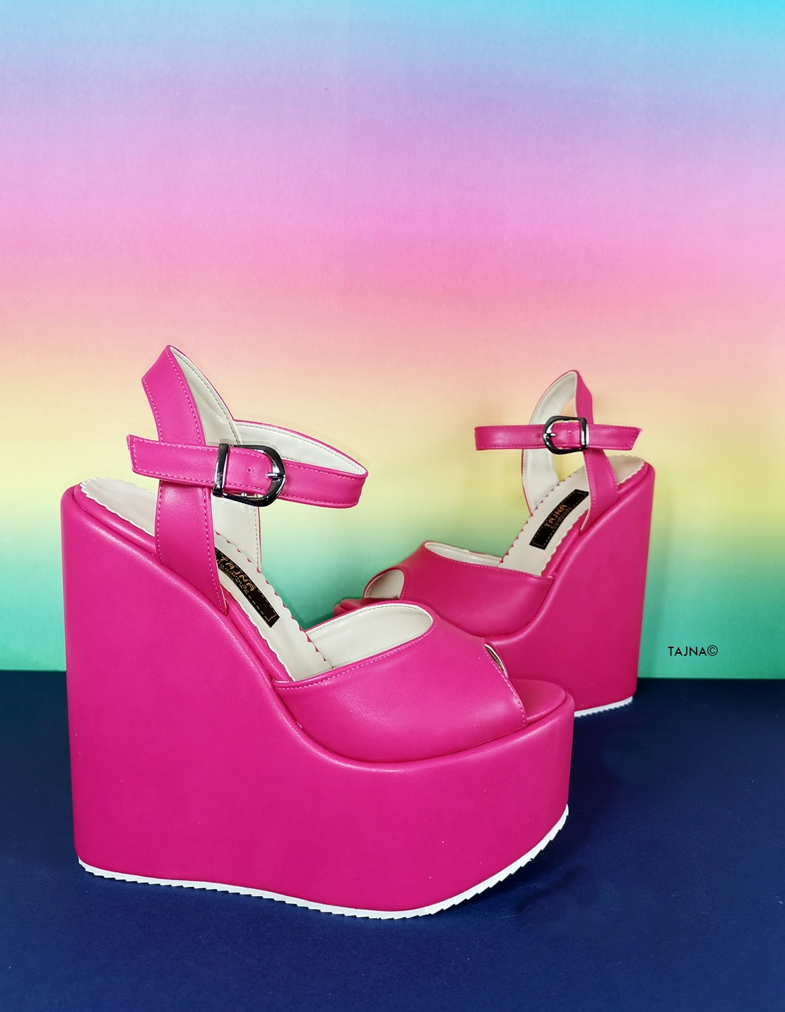 Fuchsia Pink Platform Wedge Sandals | Tajna Club