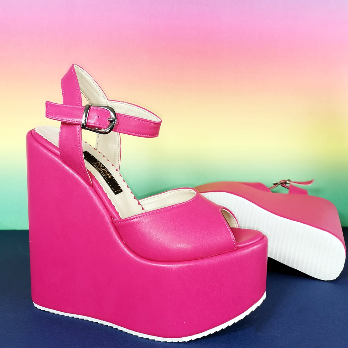 Fuchsia Pink Platform Wedge Sandals | Tajna Club
