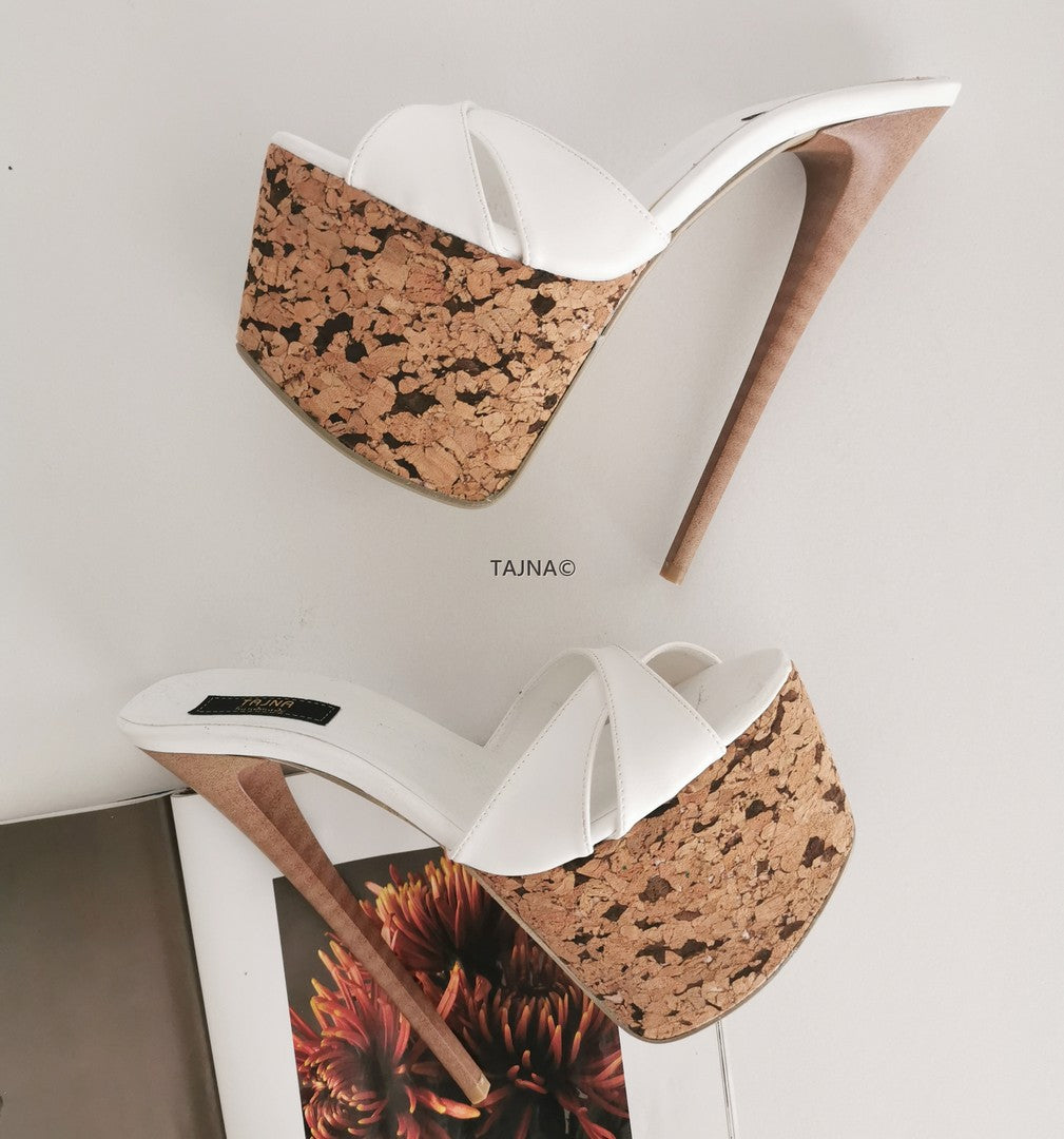 White Cross Strap Platform Mules | Tajna Club